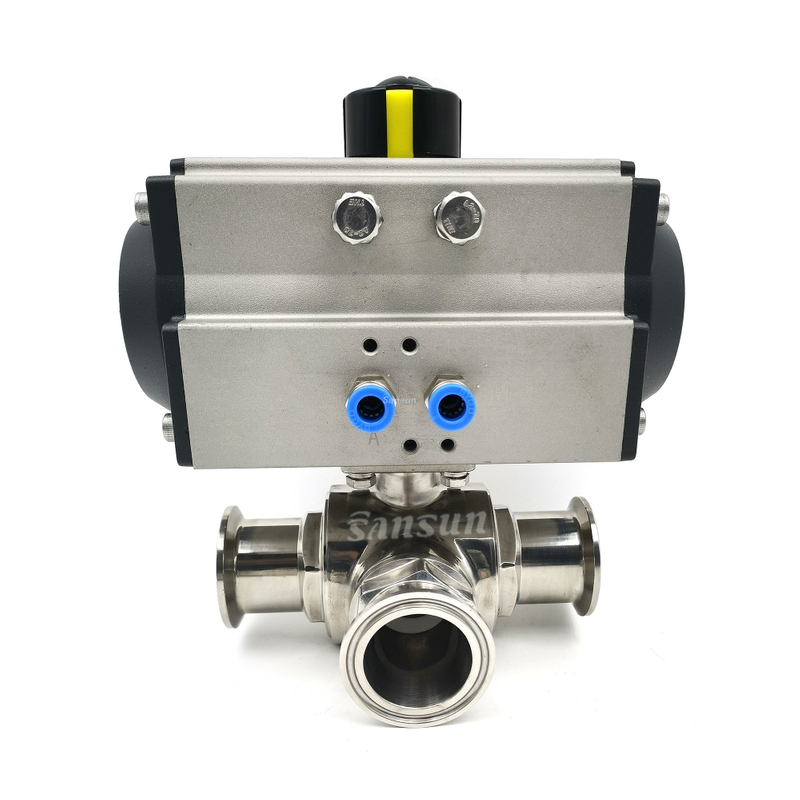 Sanitary Pneumatic tri clamp 3 Way Ball Valve from China manufacturer ...
