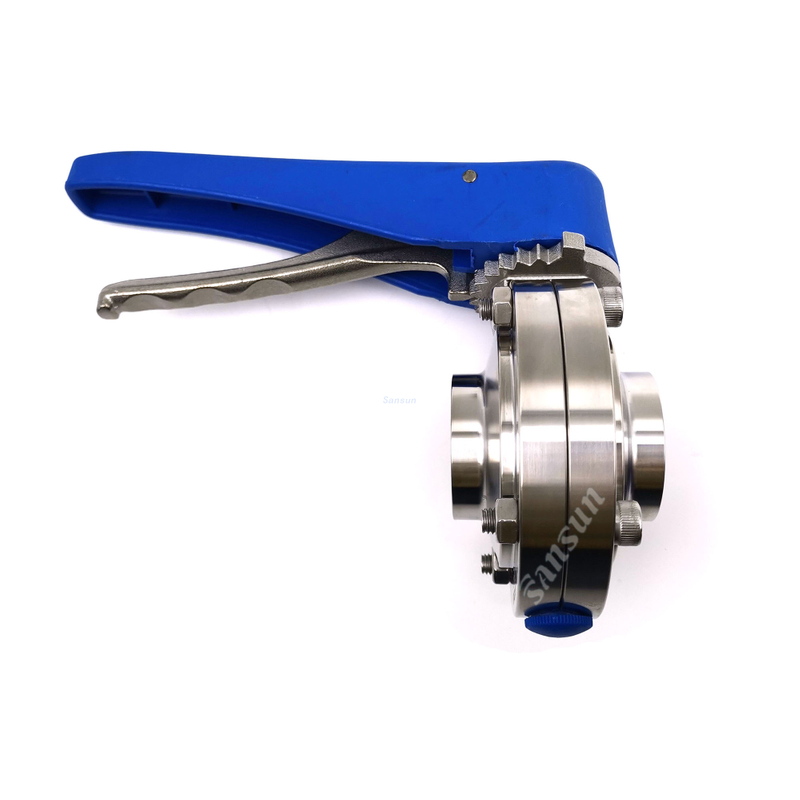 Sanitary weld butterfly valve with Blue plastic handle from China ...
